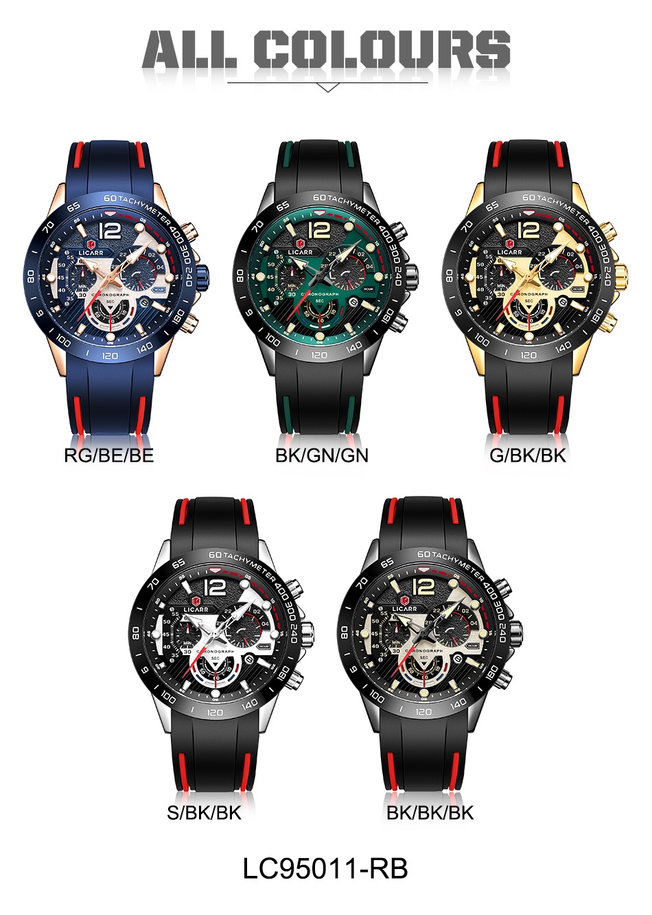 LICARR Men Watch Top Brand Luxury Sports Quartz Mens Watches Rubber ...