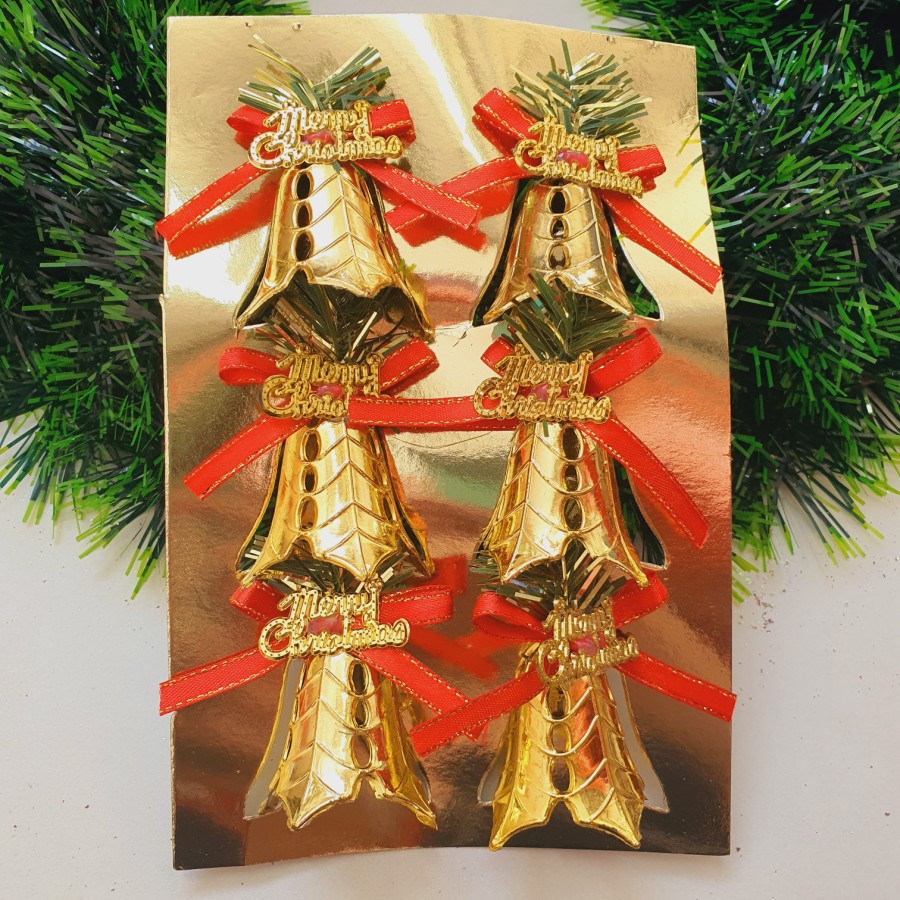 MERAH Christmas Bells Set Of 6-pack Red Gold Christmas Bell Gift Parcel ...