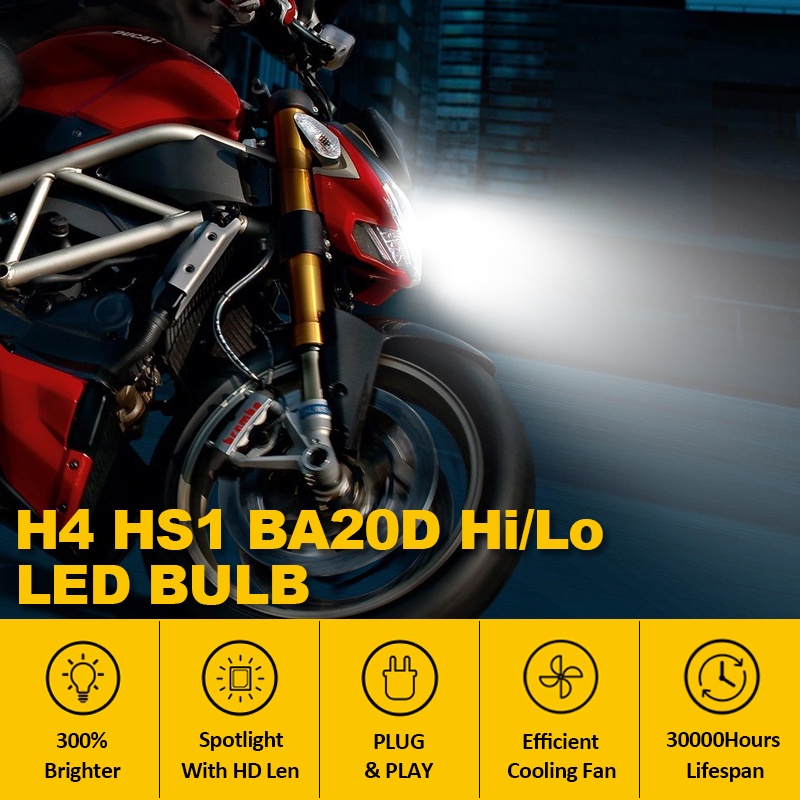 1 Piece Dual Color Motorcycle LED Headlight Bulb H4 / HS1 / H6 / BA20D High/Low Beam With Fan ...