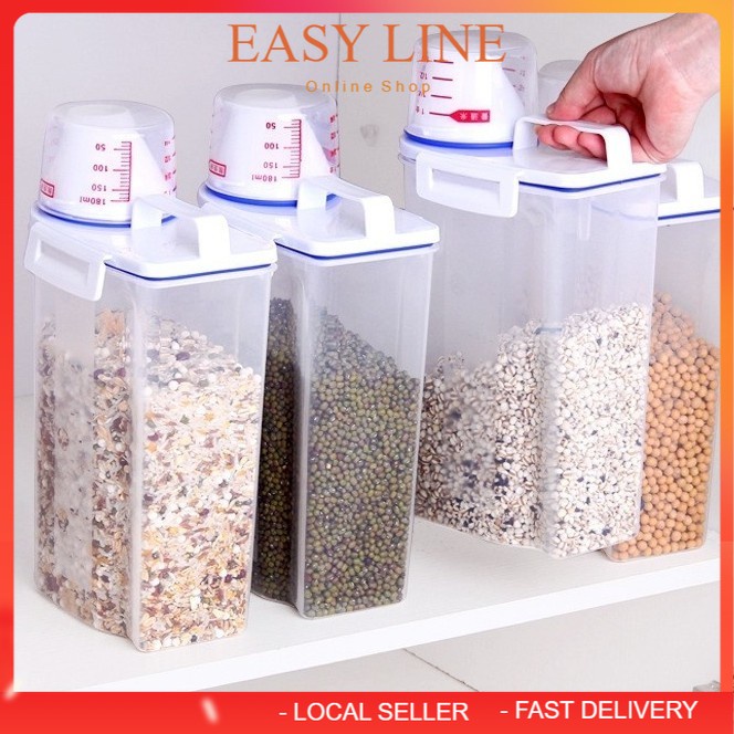 🇲🇾💥 2kg Container Dispenser Storage Box Plastic Cereal Food Grain Rice ...