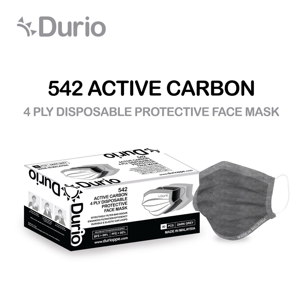 Durio 542 Active Carbon 4 Ply Disposable Protective Face Mask - 40pcs ...