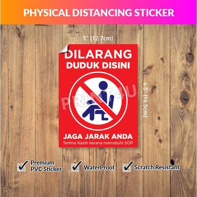 PRINT4U " DILARANG DUDUK DISINI/DO NOT SIT HERE" SOP STICKER PHYSICAL ...