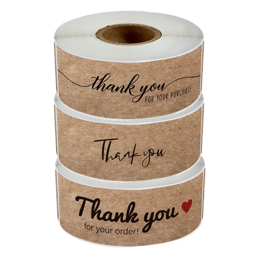 120pcs/Roll Kraft Paper Thank You For Your Order Stickers For Small ...