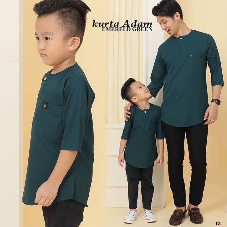 KURTA- WARNA -EMERELD GREEN-SET AYAH DAN ANAK KURTA ADAM SLIMFIT RAYA ...
