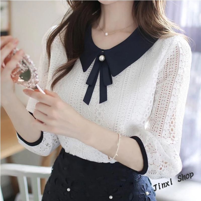Womens Chiffon Blouses Shirt Summer V Neck Bow Patchwork Half Sleeve