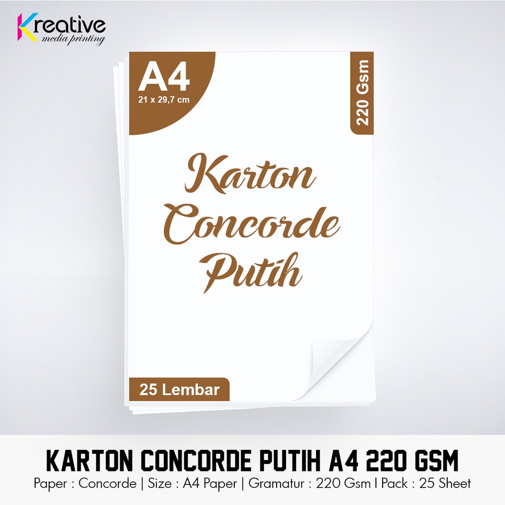 Concorde White Cardboard Paper (A4 / 220 gsm / 1 pack = 25 Sheets ...