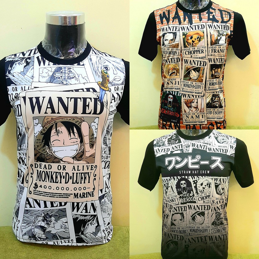 Baju One Piece Original T-Shirt One Piece Sublimation Jersi WANTED ...