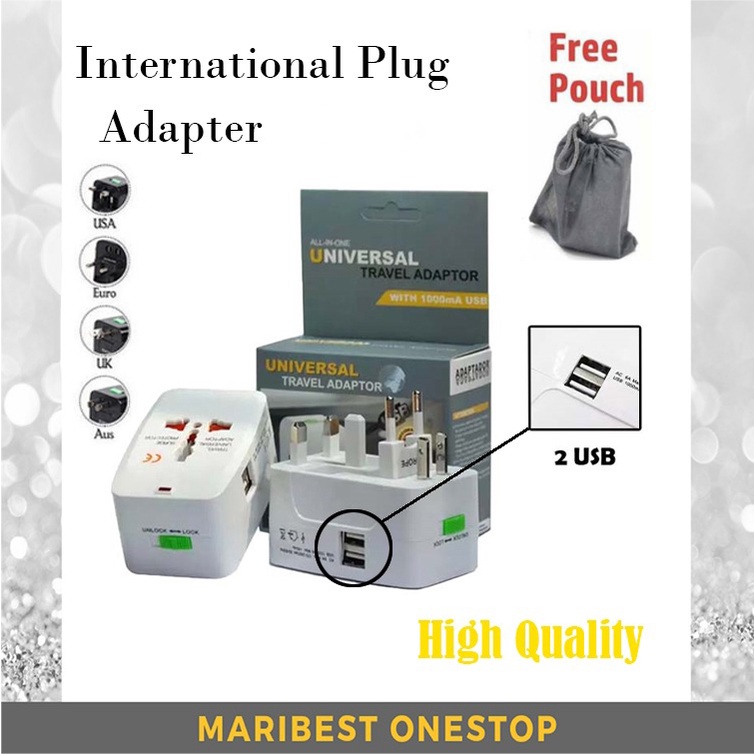 Universal Travel Adaptor 2 USB Port International Adapter Worldwide AU ...
