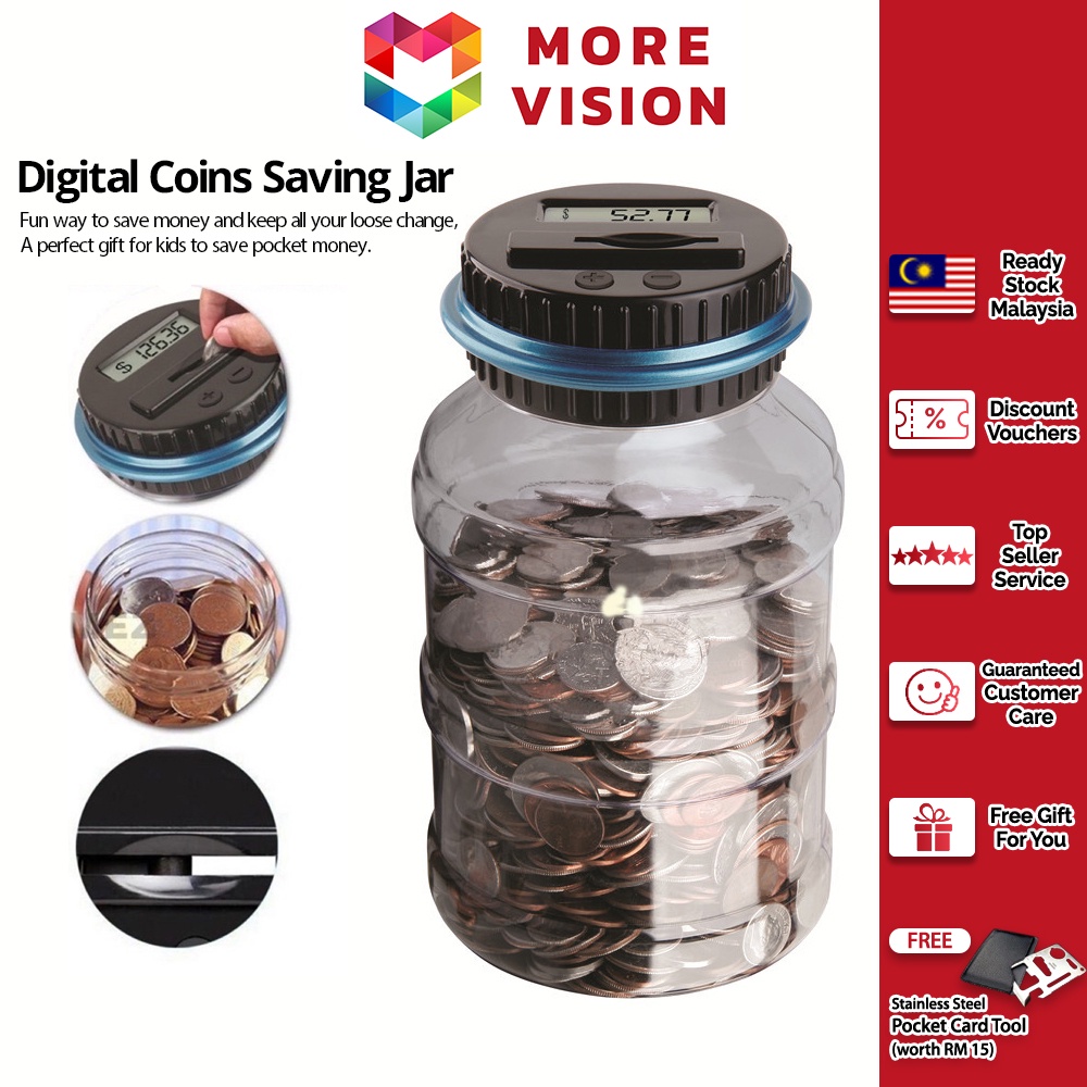 Digital Piggy Bank Coin Savings Tabung Duit LCD Display Jar Syiling ...