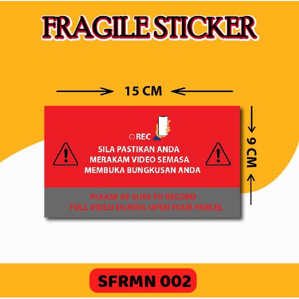 STICKER FRAGILE RAKAM SEMASA BUKA BUNGKUSAN MELINTANG 🔥READY STOCK 🔥 [BUY 10 + 1] (10 PCS) 15CM ...