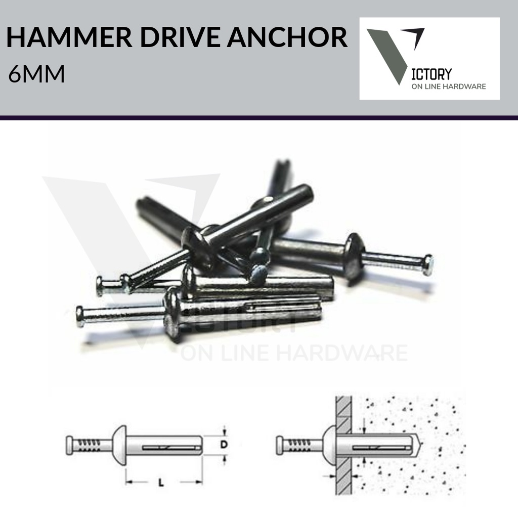 Zinc Alloy Hammer Drive Anchor DNA Wall Plug Paku Besi 6MM X 30mm 40mm ...