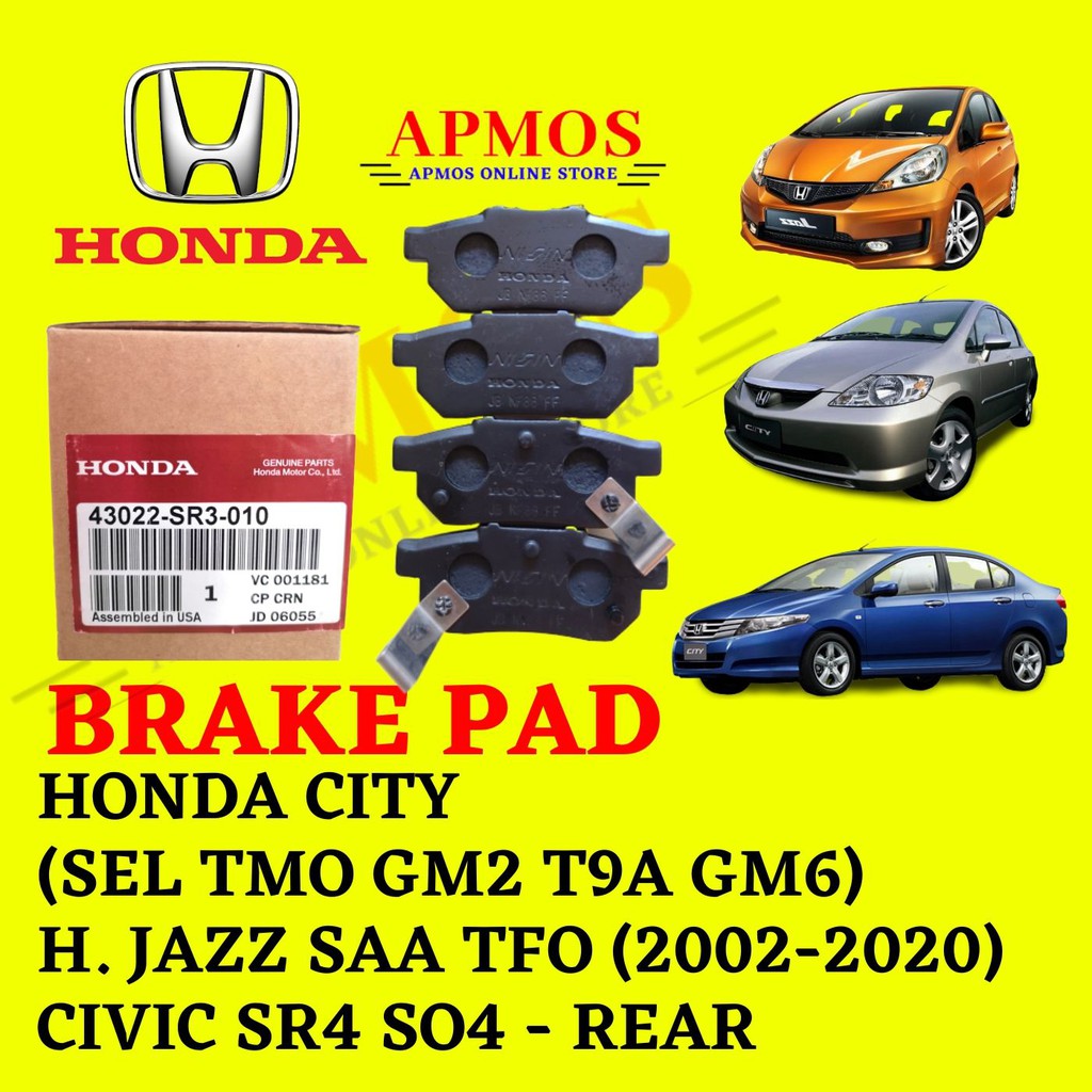 REAR BRAKE PAD HONDA CITY SEL TMO GM2 T9A GM6 & JAZZ -ALL MODEL CIVIC ...