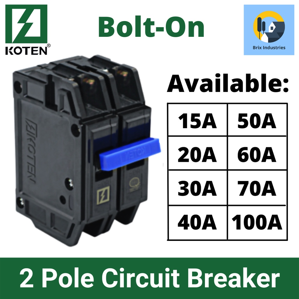Koten Molded Case Circuit Breaker Bolt-On HPH 2 Pole 15A 20A 30A 40A 50A 60A 70A 100A | Shopee ...