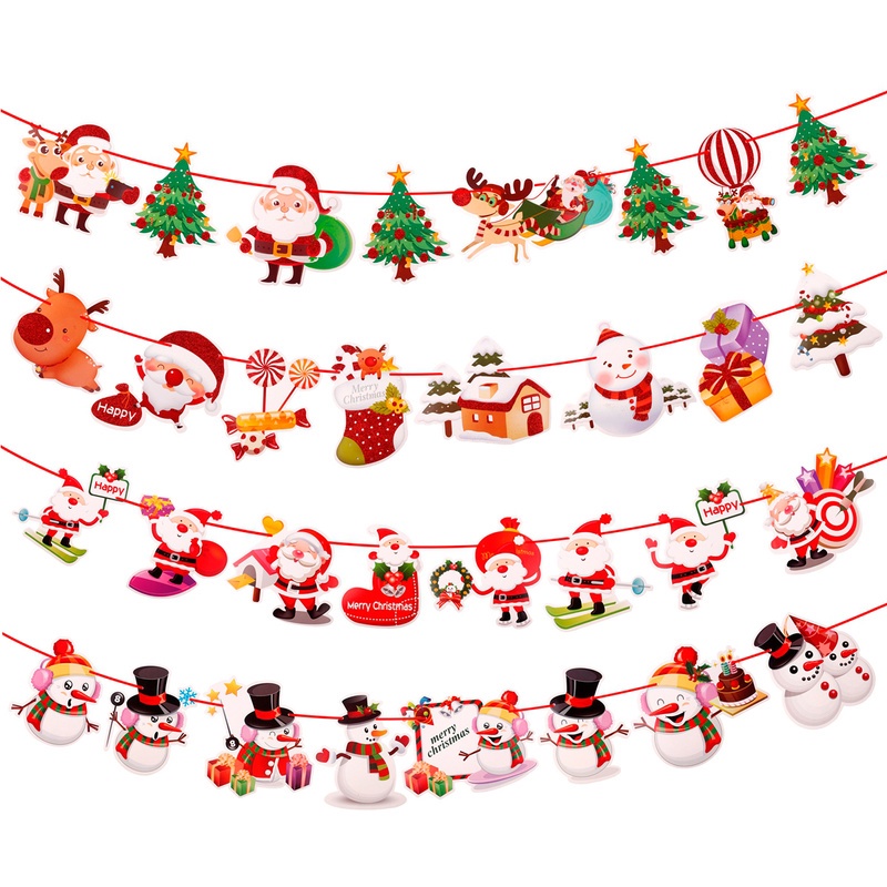 2.5M Merry Christmas Hanging Garland Paper Banners Santa Claus Snowman ...