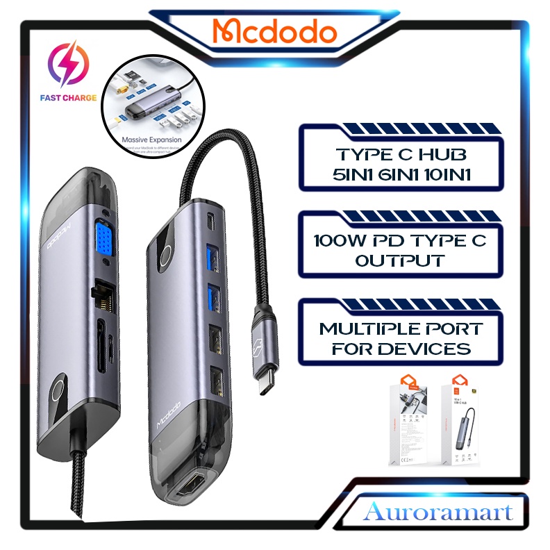 Original Mcdodo Usb Hub Type C 5IN1 6IN110IN1 100W PD HDMI USB 3.0 TF Sd Card Slot VGA Expender ...