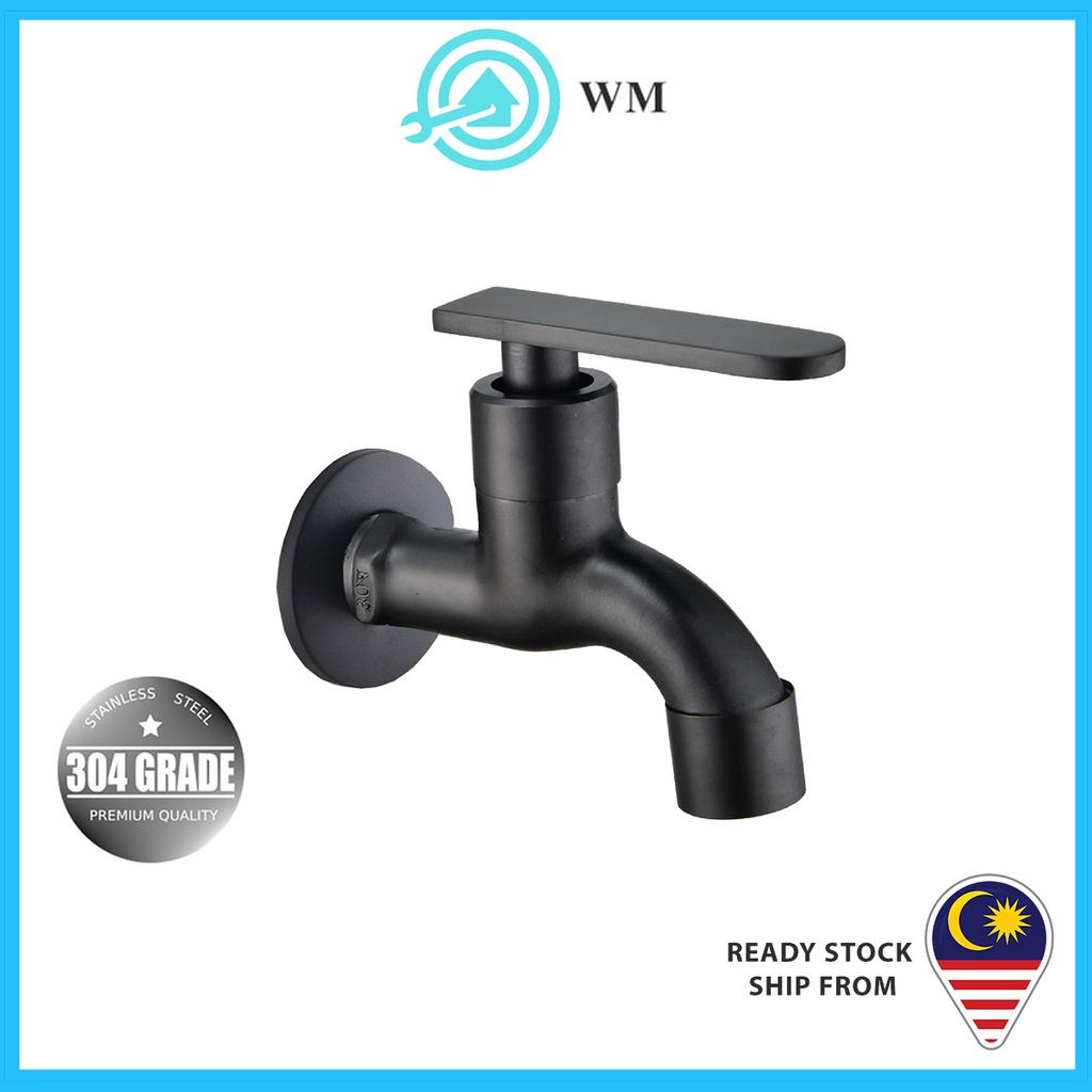 WM Bathroom or Outdoor Wall Bib Tap Stainless Steel SUS 304 Matt Black ...