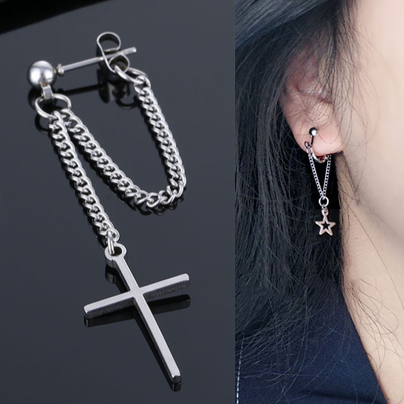 [Ready Stock]Super cool imple Cross Earrings Stud earring Tassel ...