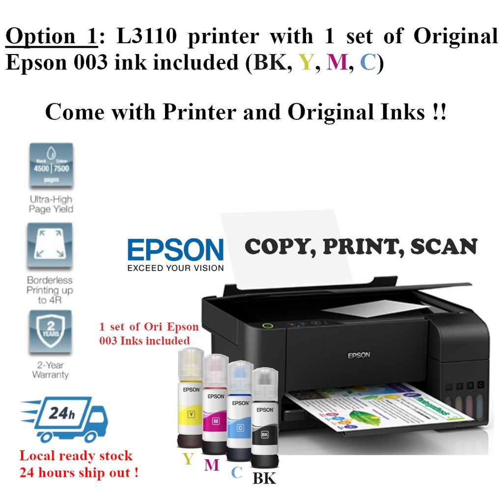 Epson EcoTank L3110 All-in-One Ink Tank Printer or Ink only (2 Options ...
