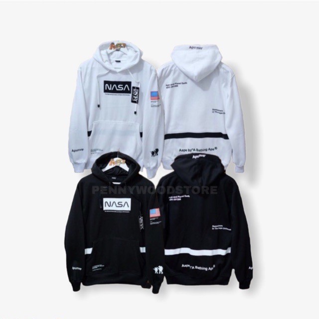Men'S Hoodie Jacket A Bathing Ape BAPE X Nasa Black & White | Shopee ...