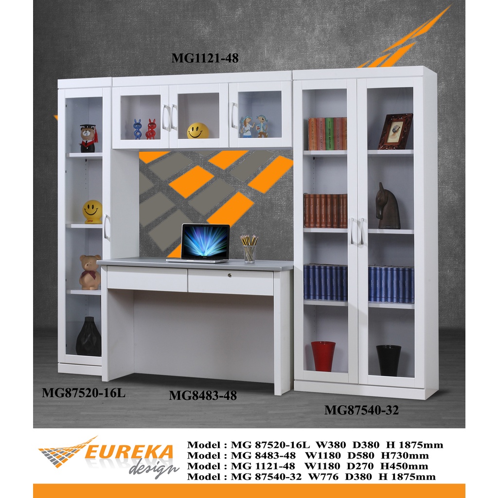 EUREKA 8ft Study Table Cabinet 4in1 Book Shelf Drawer Wood / Meja ...