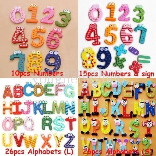 Colorful Cartoon Wooden Letters Numbers Refrigerator Fridge Magnets ...