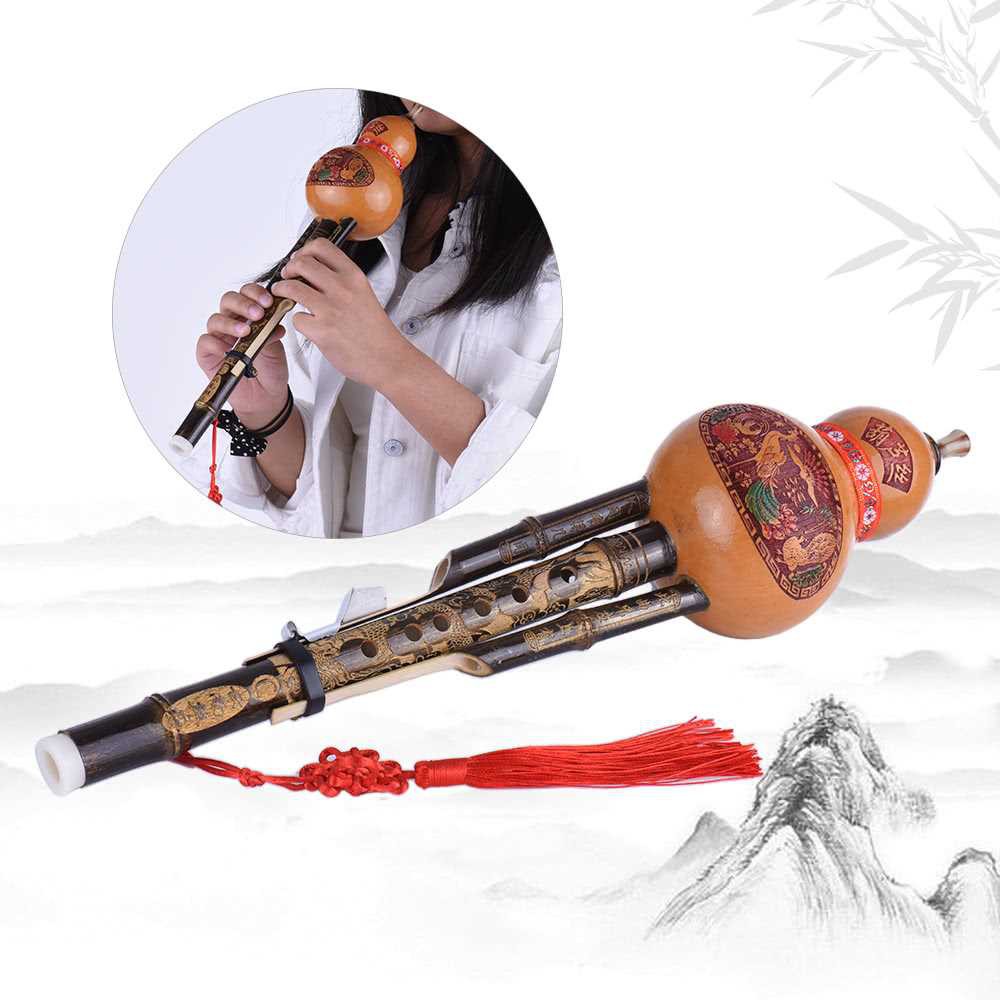Chinese Handmade Black Bamboo Hulusi Gourd Cucurbit Flute Ethnic ...