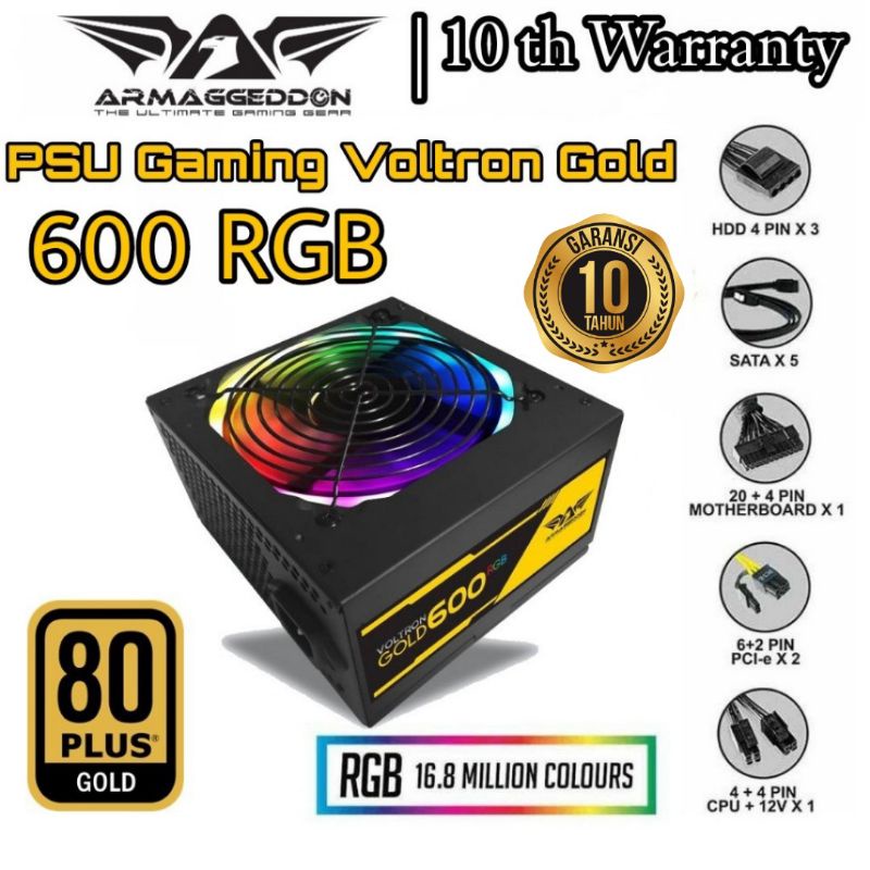 Power Supply Armaggeddon Voltron Gold 600 RGB PSU 80 Plus 80+ Gold Pure Power 600W 600Watt ...