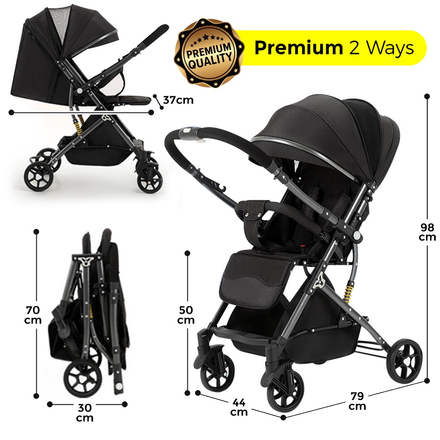 2 Way Baby Stroller Foldable Lightweight Newborn Travel Trolley Bayi ...