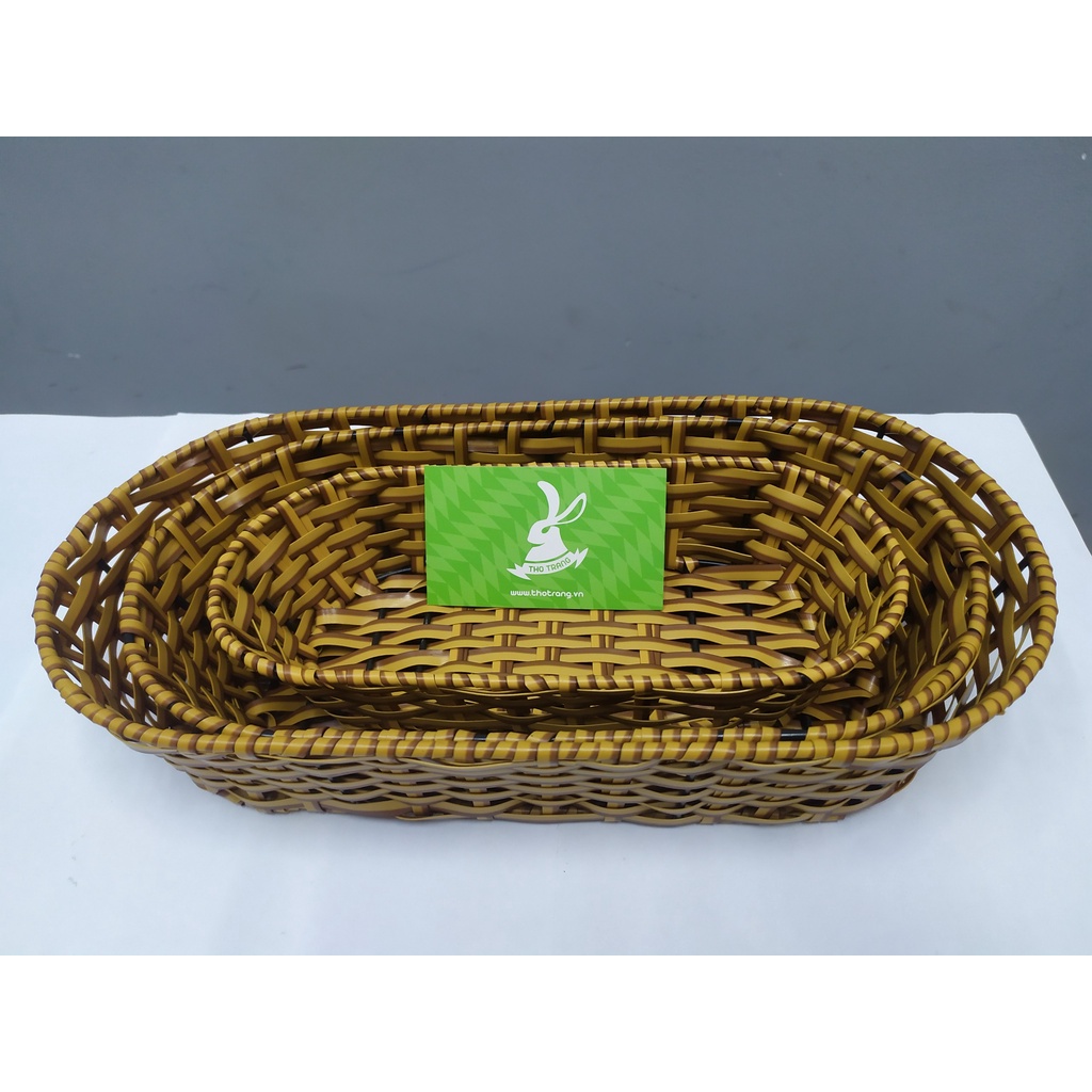 Oval Plastic Bread Basket with Imitation Rattan and Bamboo in Many Sizes (See Size Information ...