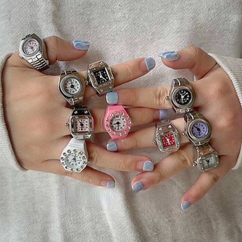 Individuality Vintage Punk Elastic Stretchy Quartz Watch Rings / Couple ...