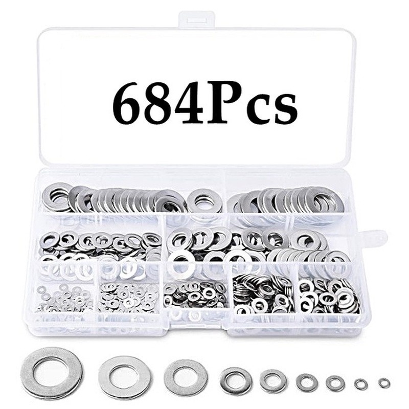 684pcs M2-M12 Stainless Steel Flat Washers Ordinary Metal Washers ...