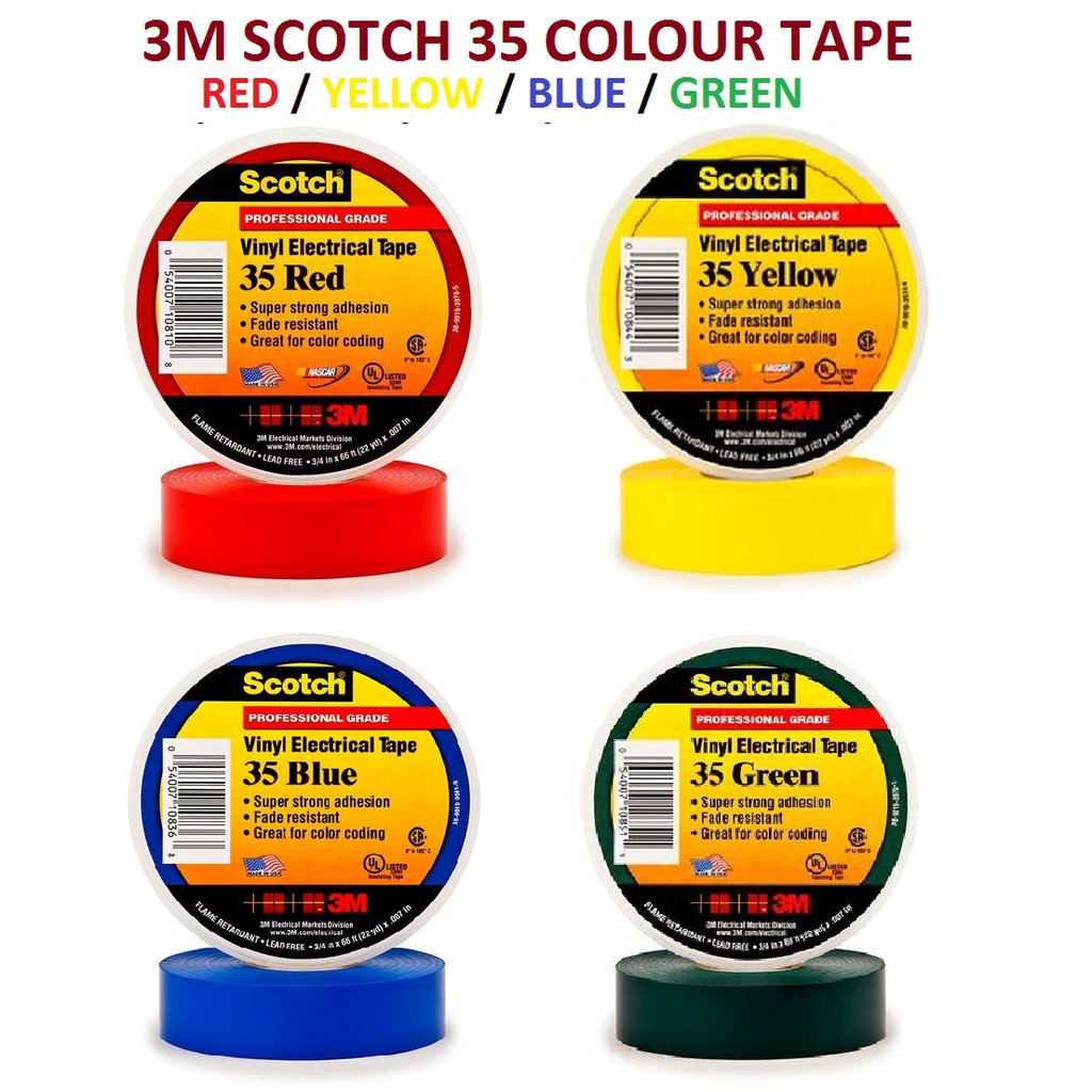 3M SCOTCH 35 VINYL ELECTRICAL TAPE (RED / YELLOW / BLUE / GREEN ...