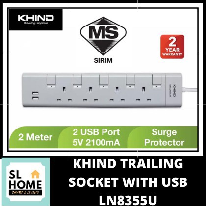 soket KHIND EXTENSION PLUG TRAILING SOCKET COME WITH 2 USB PORT { MADE ...