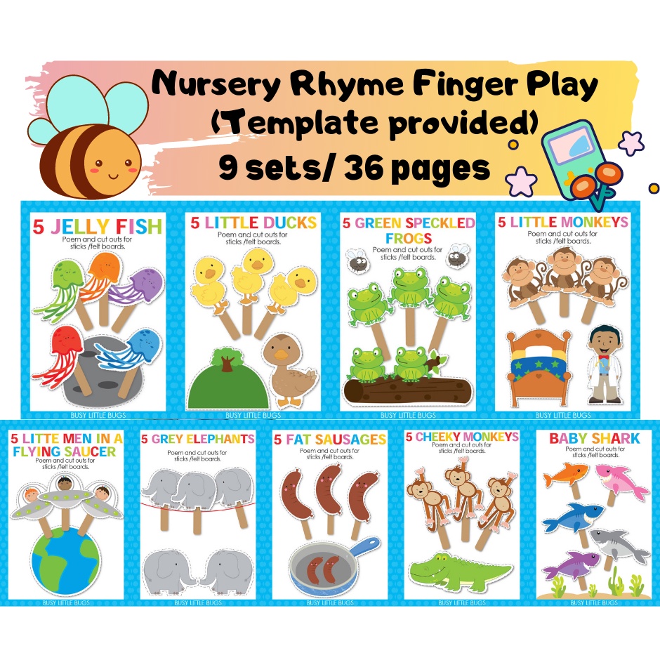 A270 - Printable Nursery rhyme finger play (Template provided) 9 sets ...