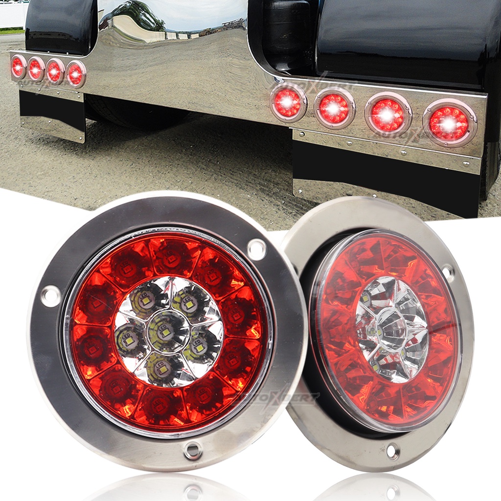 2Pcs 12V 24V Waterproof Truck Trailer Round Bumper Tail Light Brake Red ...