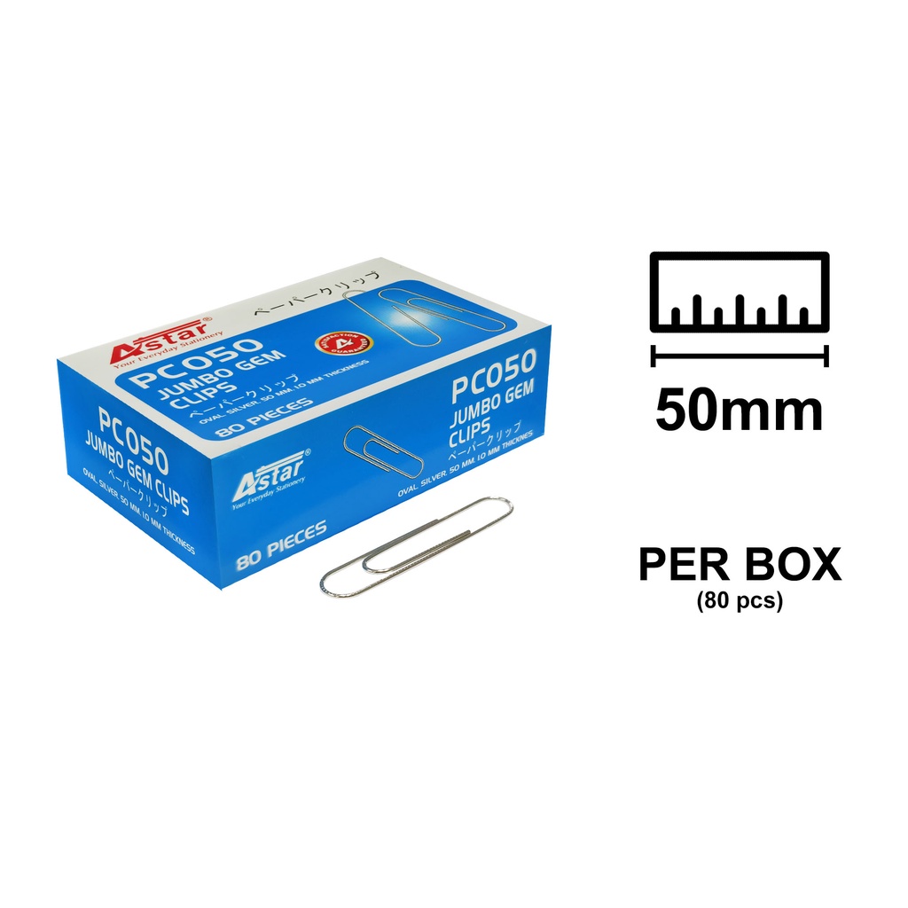 Astar 50mm Oval Paper Clips - 80pcs (PC050) Jumbo Gem Clips Silver ...
