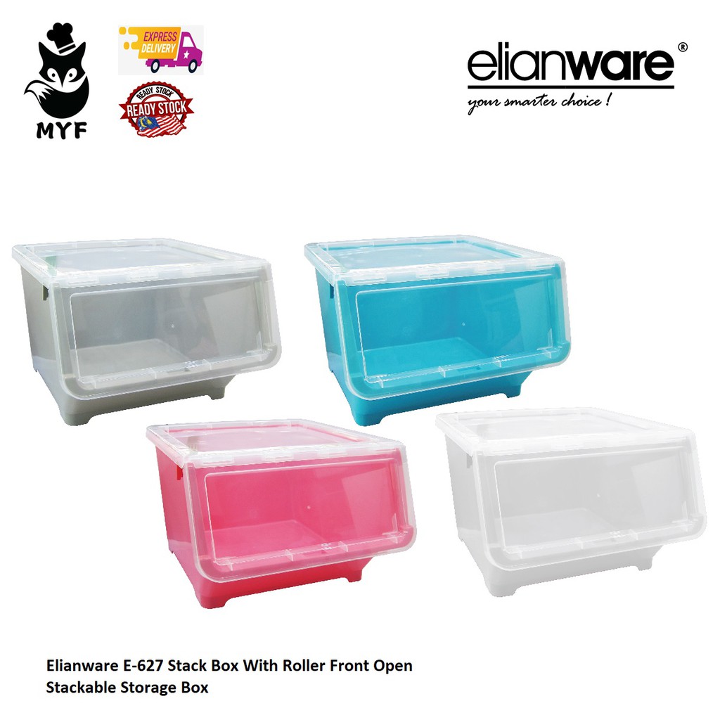 Elianware E-627 Stack Box With Roller Front Open Stackable Storage Box ...