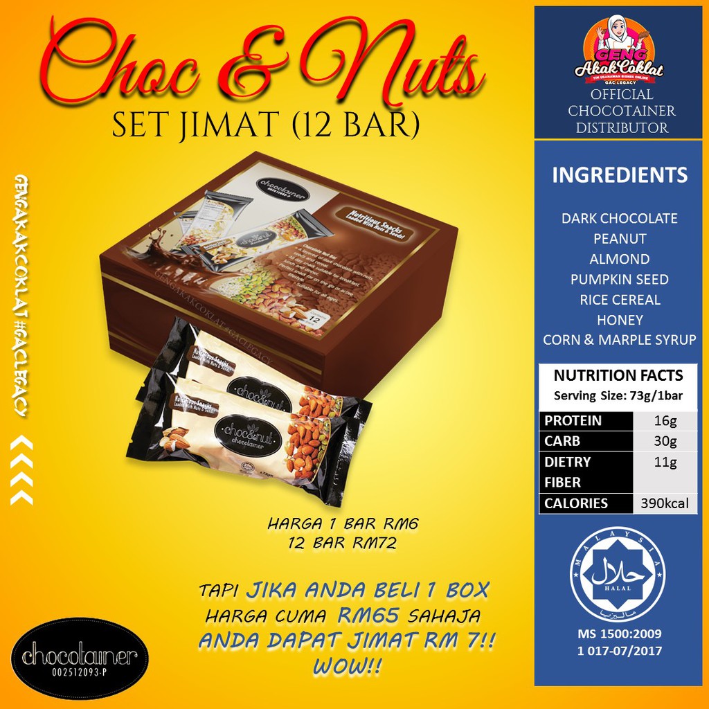 (FREE 1 BAR) Set JIMAT Chocolate & Nuts (11BAR) Chocotainer | Shopee ...