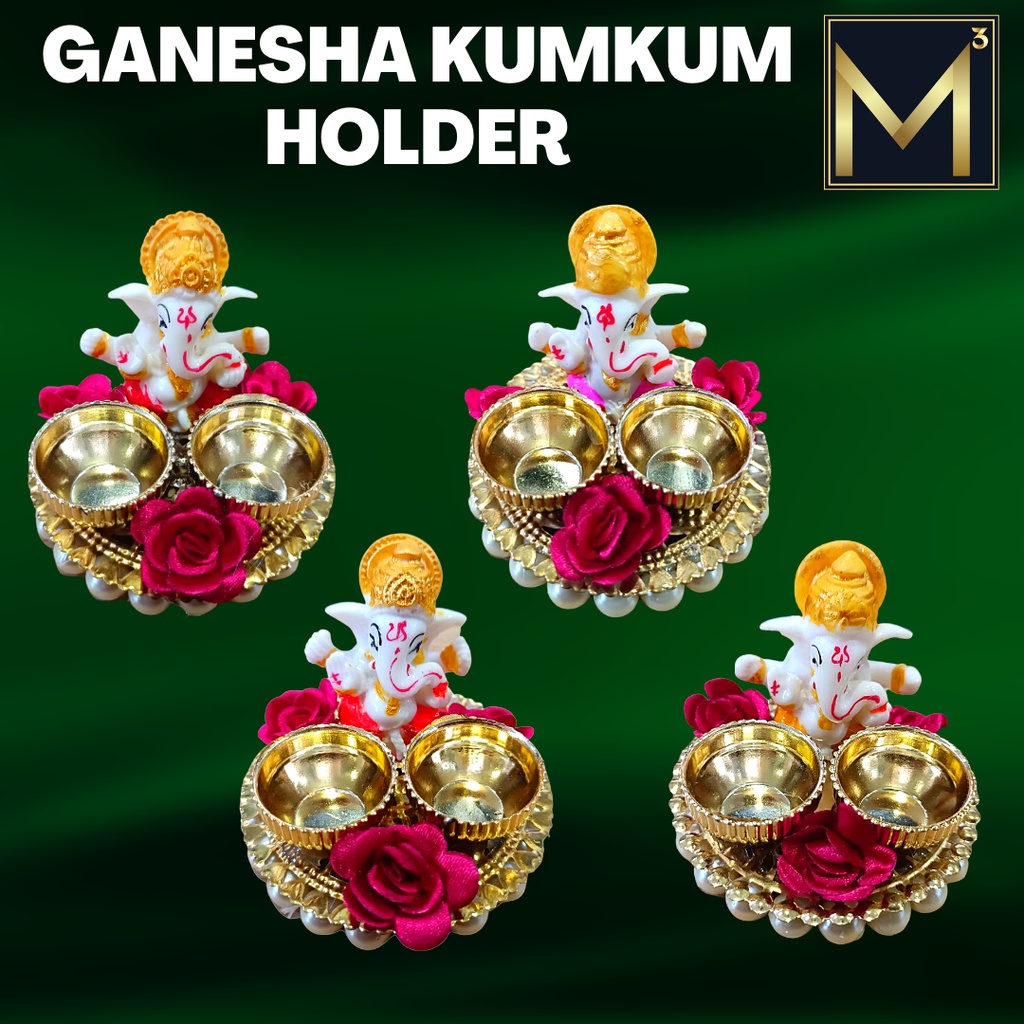 Decorative Kumkum Holder With 2 Compartments/Ganesha Kungumam Holder ...