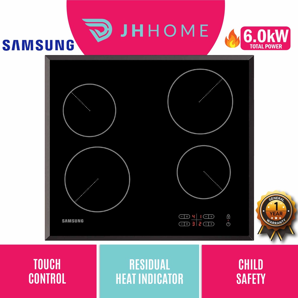 Samsung 6.0kW 4 Burner Ceramic Glass Electric Built-In Hob C61R2AEE ...