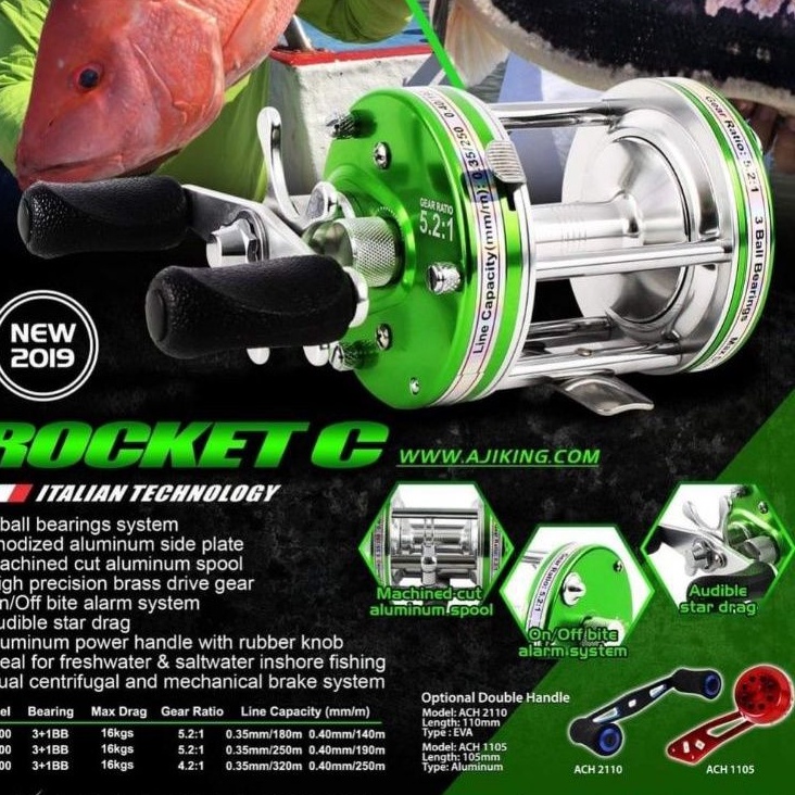 (MAA) Mesin Pancing 16kg Max Drag Ajiking Reel Rocket C (Left Handle ...