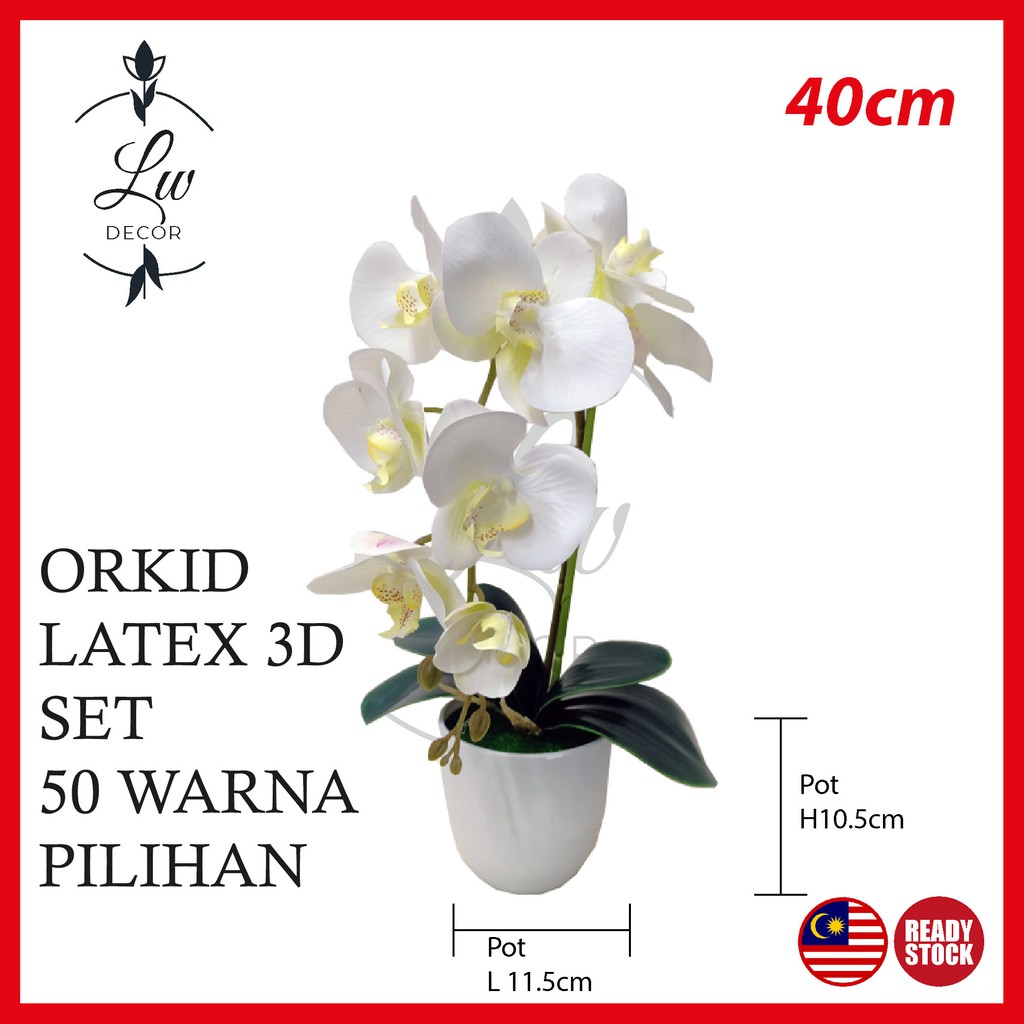 LWDECOR Bunga Hiasan Bunga Orkid Hiasan ORKID LATEX 3D Latex Siap Gubah Bunga Orkid Latex 3D ...