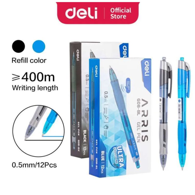 Deli Pen EG08 Arris Gel Pen Black 0.5mm Bullet Tip EG08-BK EG08-BL [Per ...