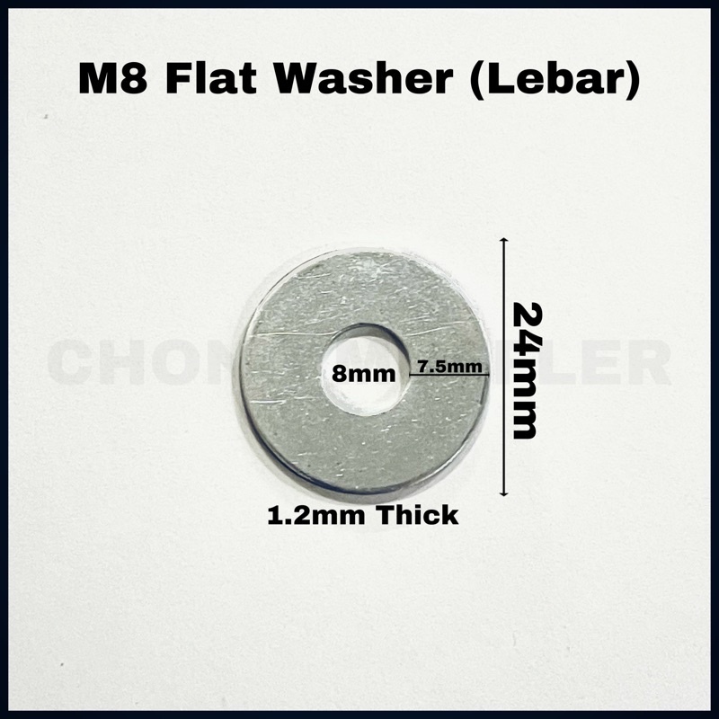 1pcs M8 FLAT WASHER 1.2mm Stainless Steel Large washer 24mm | Shopee ...