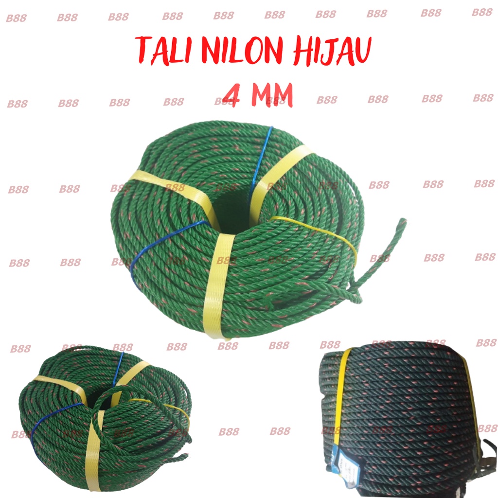 HIJAU B88 Nylon Rope Nylon 4mm Green Small Mining Rope Plastic ...