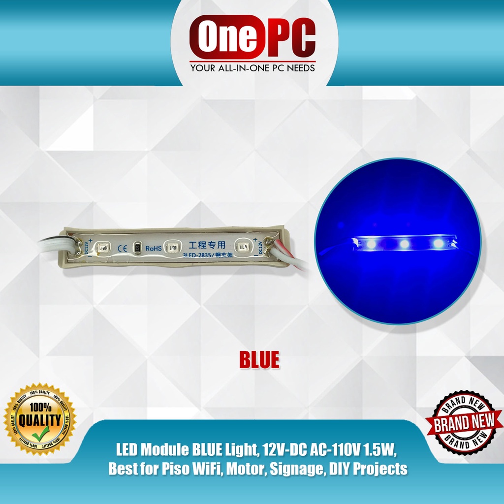 LED Module BLUE Light, 12V-DC AC-110V 1.5W, Best for Piso WiFi, Motor ...
