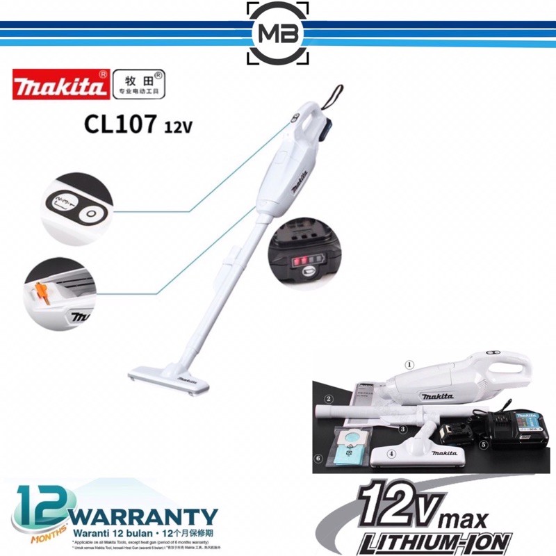 MAKITA CL107FDWYW 12V LI-ION Cordless Vacuum Cleaner | Shopee Malaysia