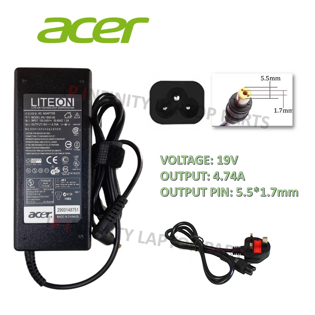 Acer OEM Laptop Charger Power Adapter 19V 3.42A/4.74A (5.5mm x 1.7mm) | Shopee Malaysia