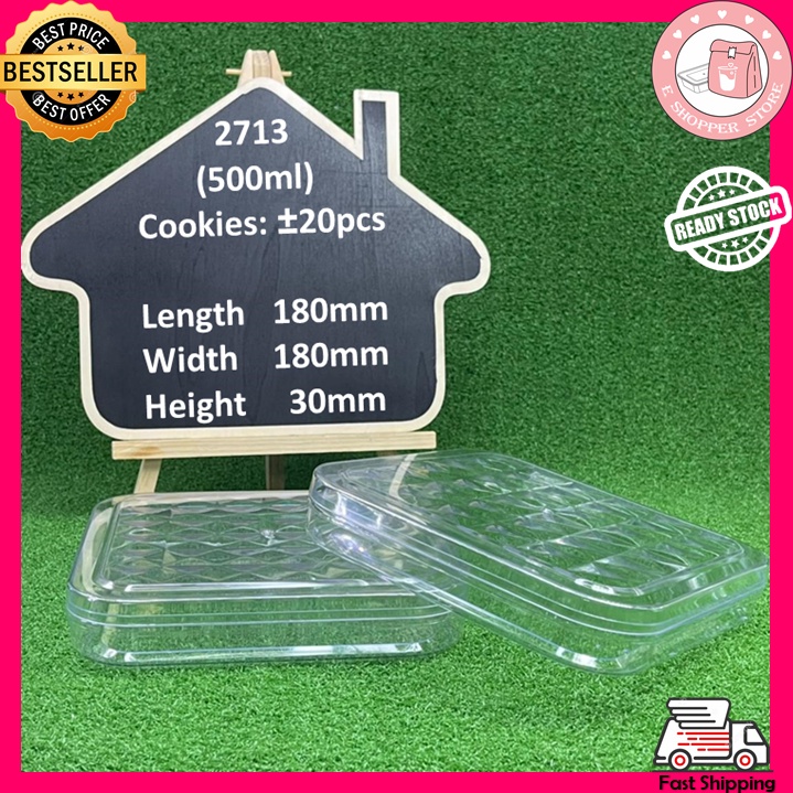 2713 PS #1pcs Square Transparent Plastic Food Container Balang Bekas ...