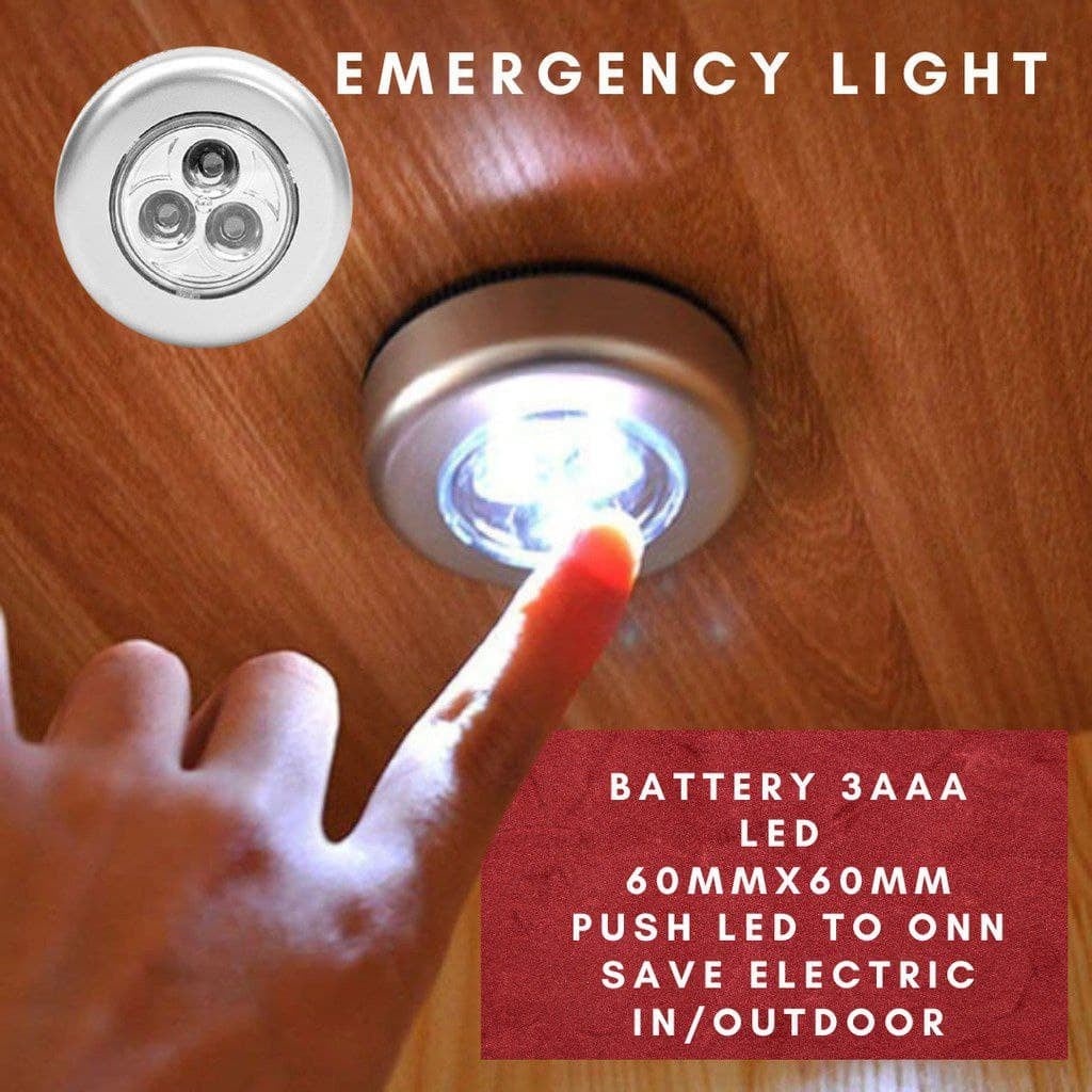 EMERGENCY LIGHT WIRELESS 3LED ADHESIVE PUSH TOUCH LIGHTS/ LAMPU ...